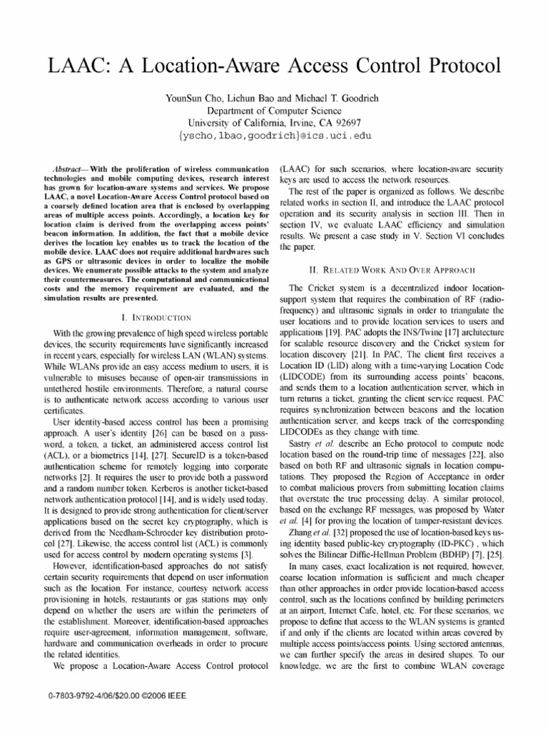 LAAC: A Location-Aware Access Control Protocol | PDF | Computer Network | Wireless Access Point