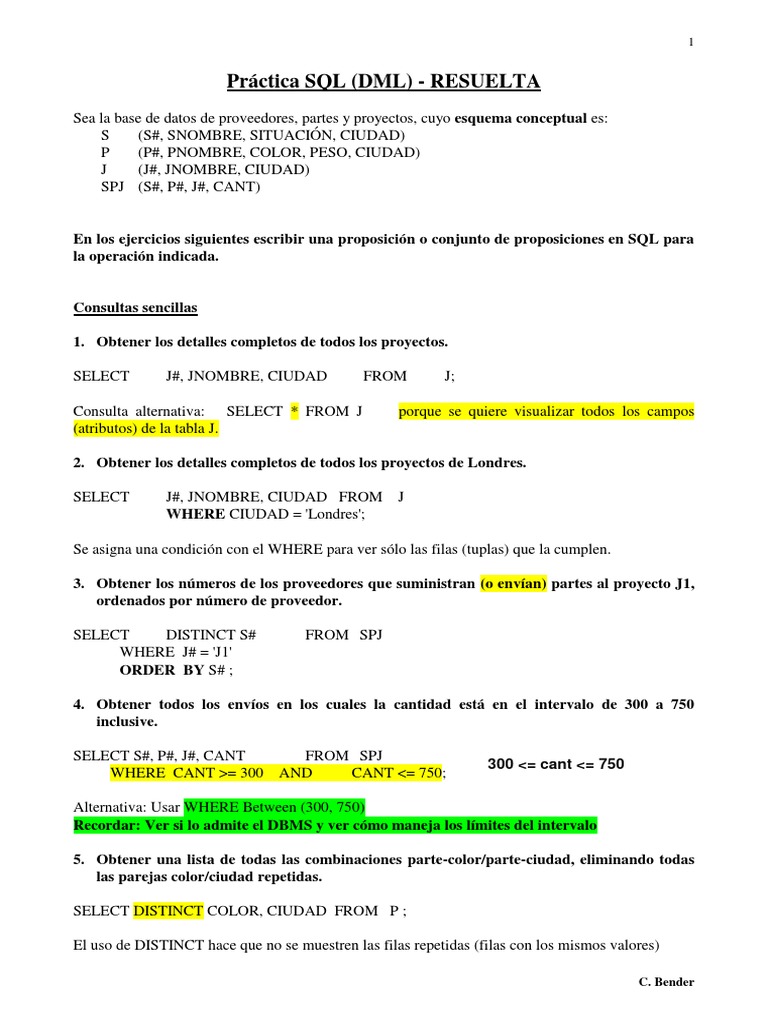 SQL DML EjerciciosResueltos | Descargar gratis PDF | SQL | Datos de computadora