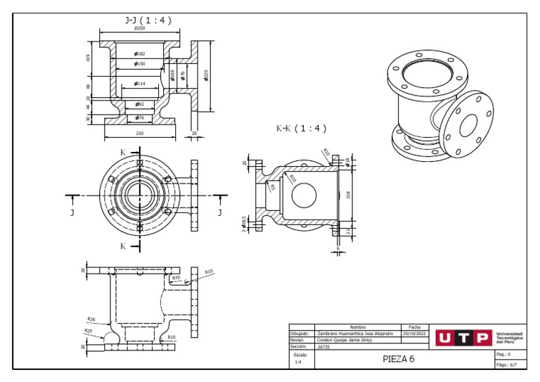 Diseño de Pieza 6 - Escala 1:4 | PDF