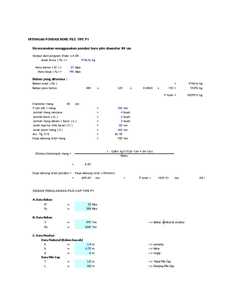 Hitungan Pondasi Bore Pile Tipe P1-P3 | PDF