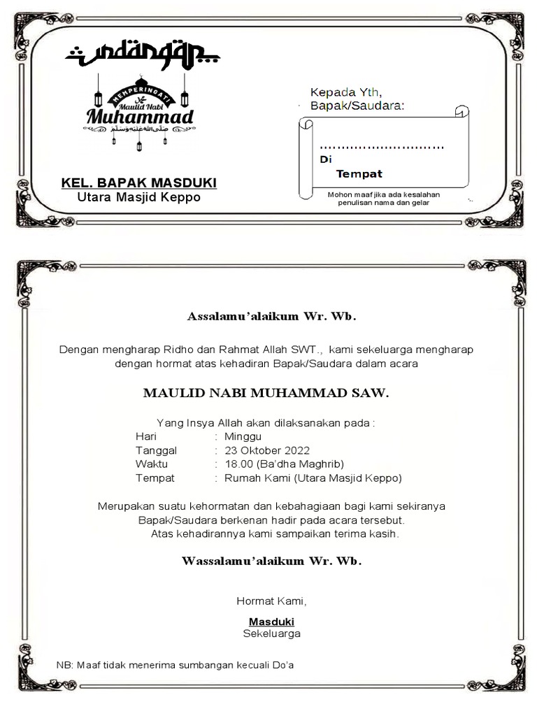 Undangan Maulid Nabi 2022 di Keppo | PDF