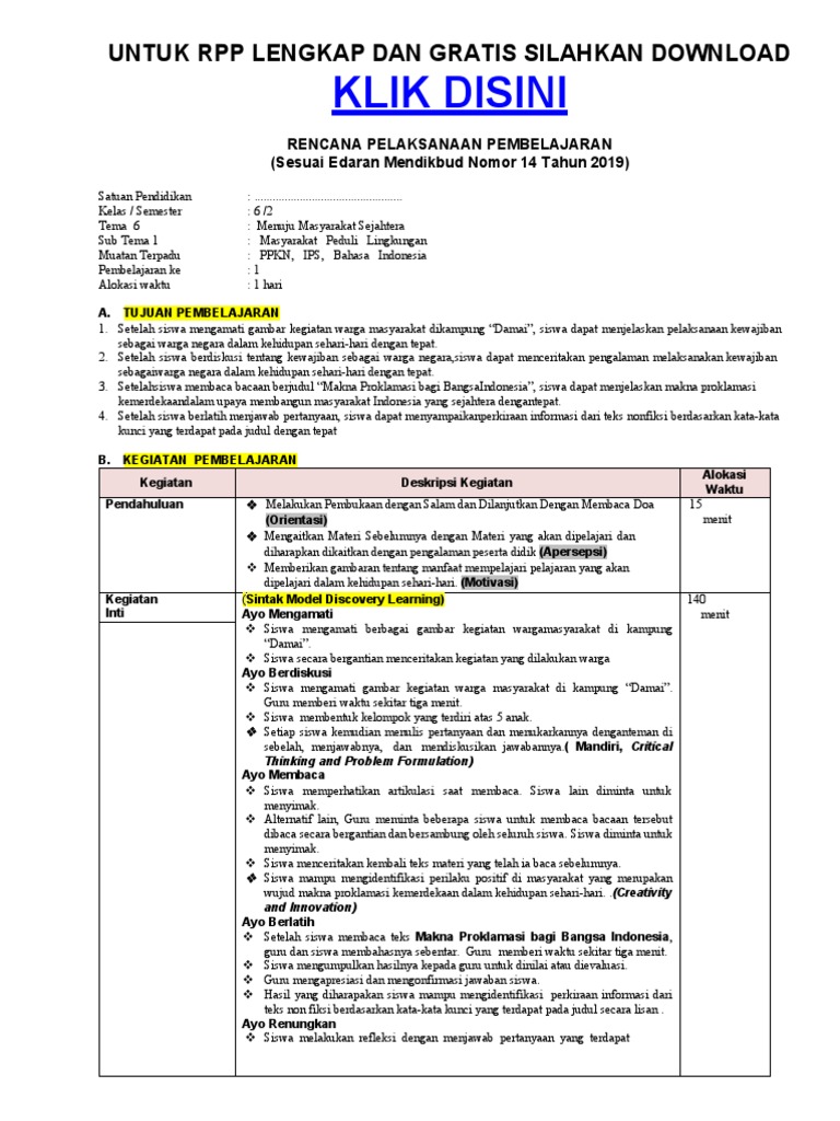 RPP Kls 6 Tema 7 | PDF