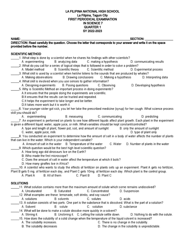 Science 7 Fe1 | PDF | Solubility | Mixture