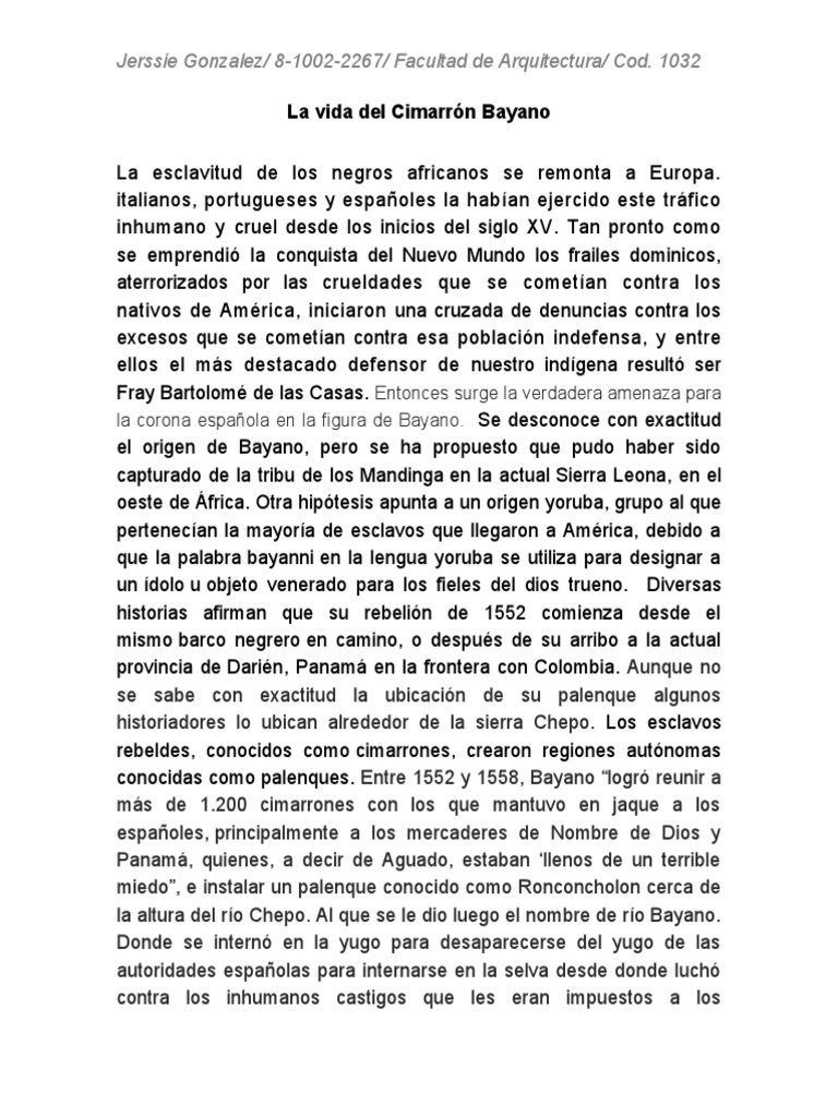 La Vida Del Cimarrón Bayano | PDF