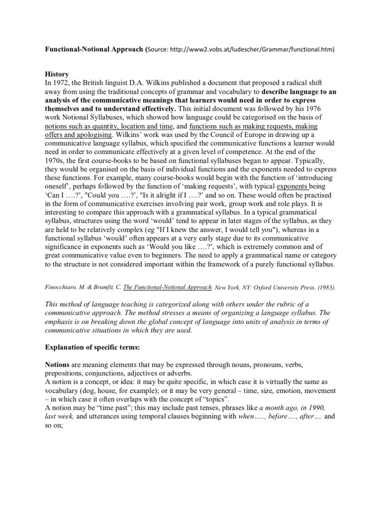 Functional-Notional Approach Overview | PDF | Language Education | Learning