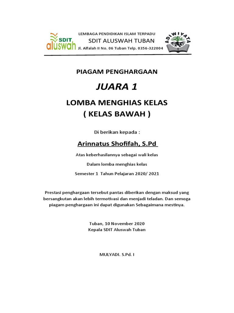 Piagam Lomba Kls | PDF