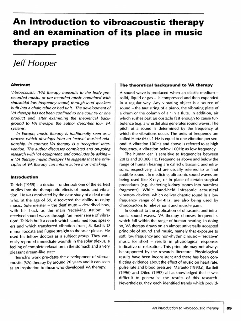 An Introduction To Vibroacoustic Therapy (Jeff Hooper) | PDF | Sound ...