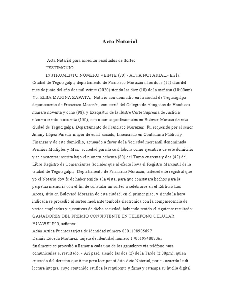 Ejemplo de Acta Notarial | PDF