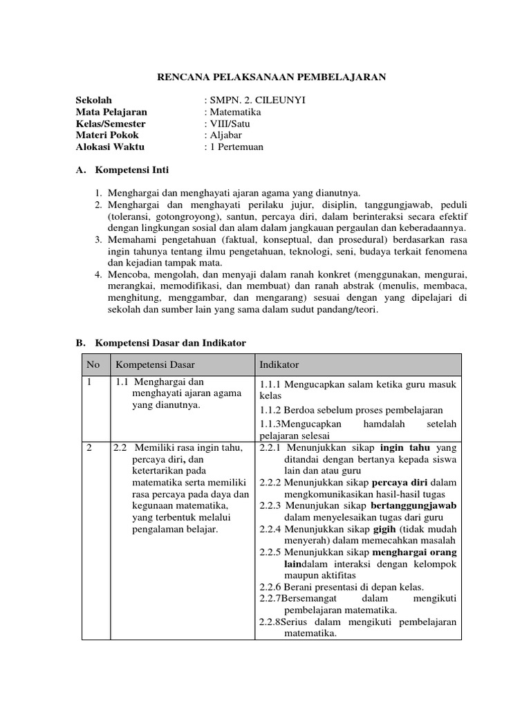 RPP Aljabar Full | PDF