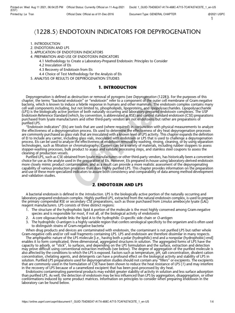 〈1228.5〉 ENDOTOXIN INDICATORS FOR DEPYROGENATION | PDF ...