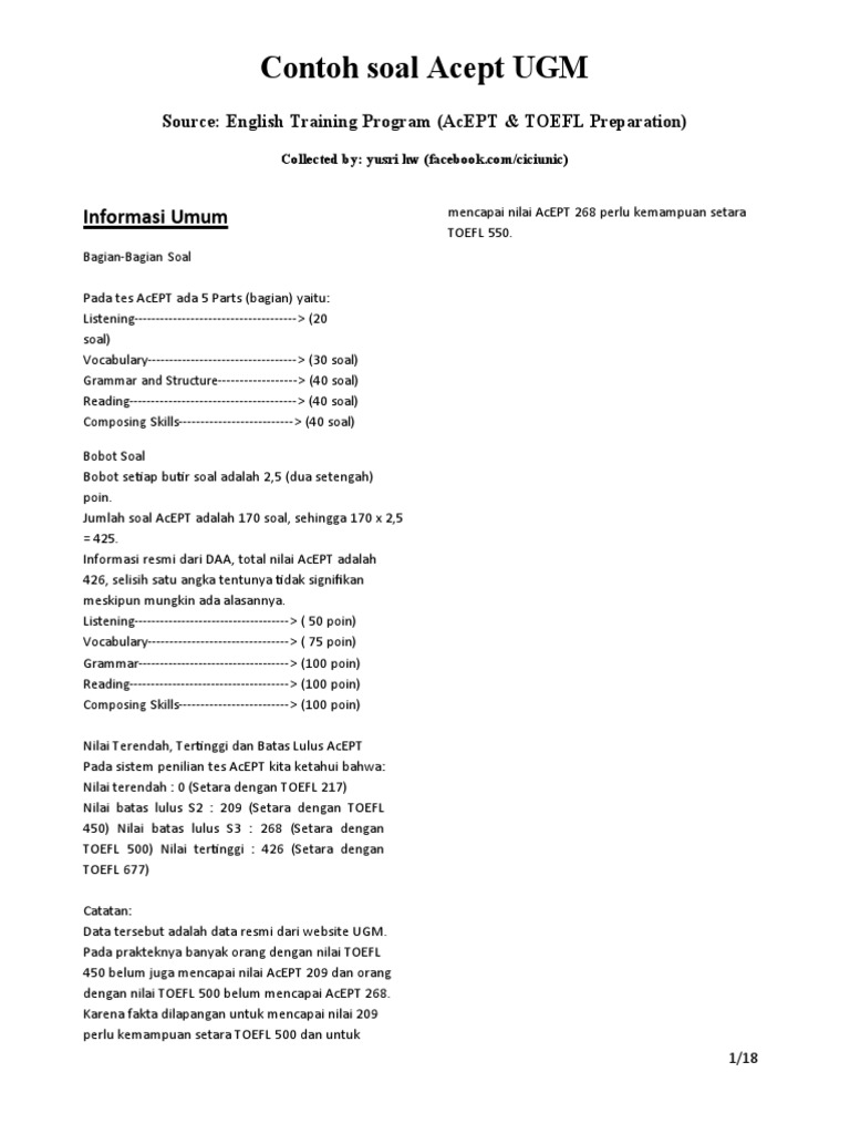 Contoh Soal dan Nilai AcEPT UGM | PDF