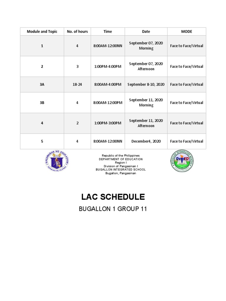 Lac Schedule | PDF