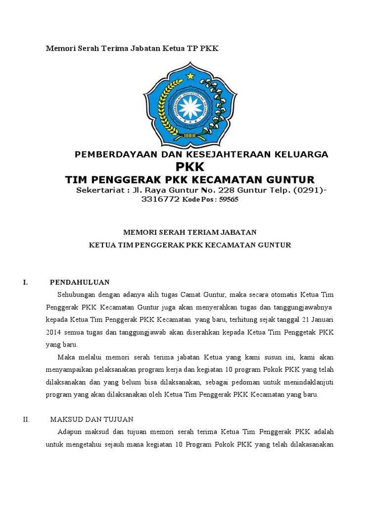 Memori Serah Terima Jabatan Ketua TP PKK | PDF