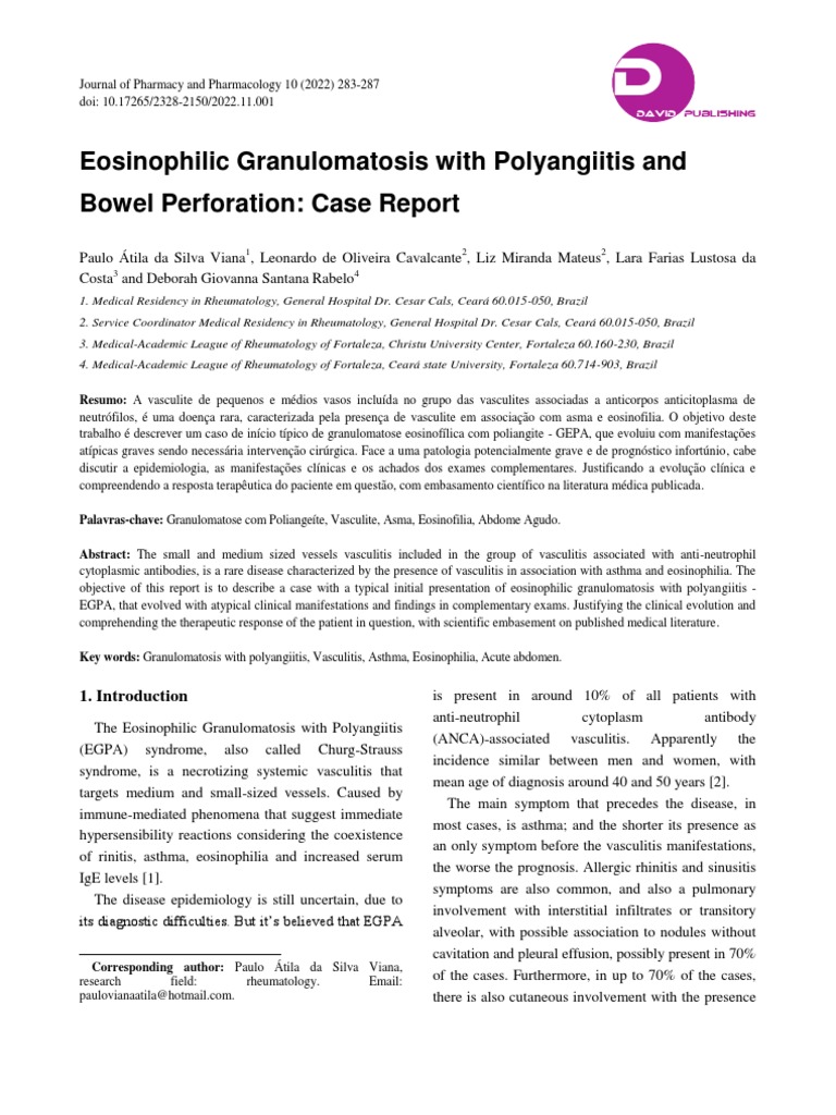 Eosinophilic Granulomatosis With Polyangiitis and Bowel Perforation ...