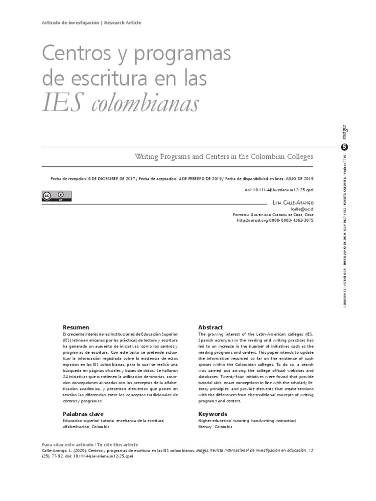 Centros de Escritura en La IES Colombianas. | PDF | Plan de estudios ...