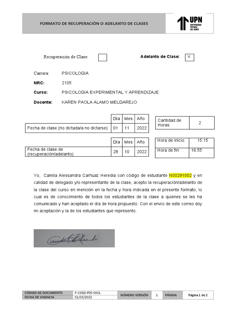 Formato de Adelanto de Clases | PDF