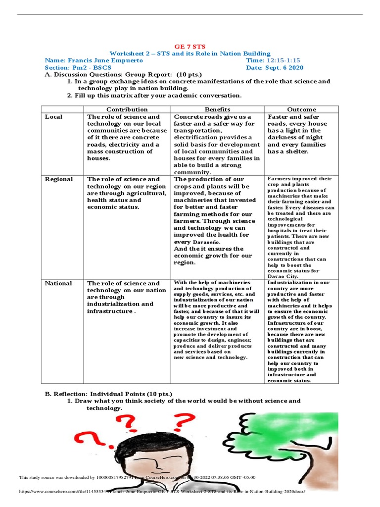 Francis June Empuerto GE 7 STS Worksheet 2 STS and Its Role in Nation ... Francis June Empuerto GE 7 STS Worksheet 2 STS and Its Role in Nation ...
