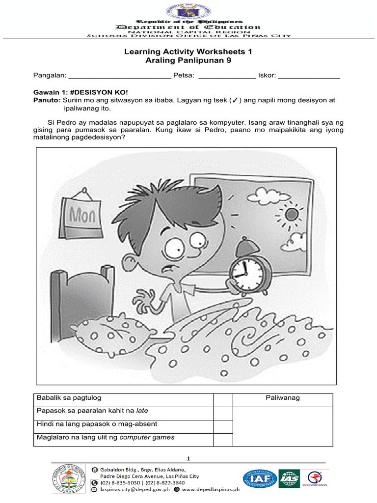 Learning Activity Worksheets 1 Araling Panlipunan 9 | PDF