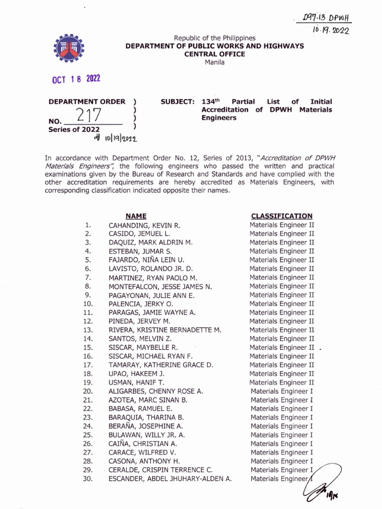 017:/8 DPWH: Department of Public Works and Highways Central Office ...
