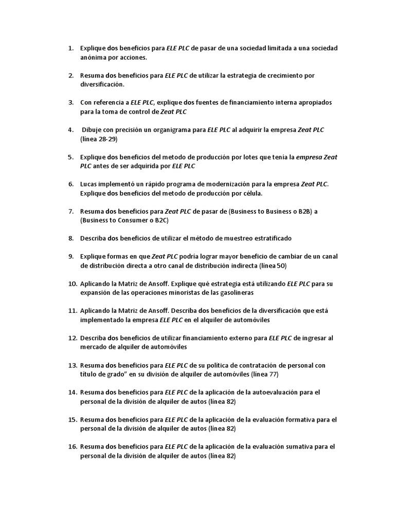 Preguntas Del Caso ELE PLC 2022 | PDF | Business | Economias