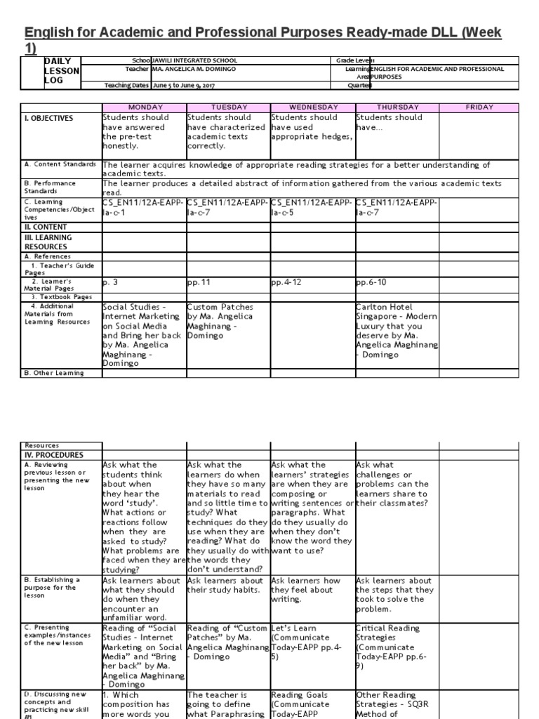 Eapp Week 1 DLL PDF Free | PDF | Learning | Cognitive Psychology
