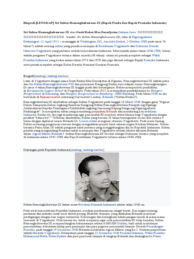 Biografi Sri Sultan Hamengkubuwono IX | PDF Biografi Sri Sultan Hamengkubuwono IX | PDF