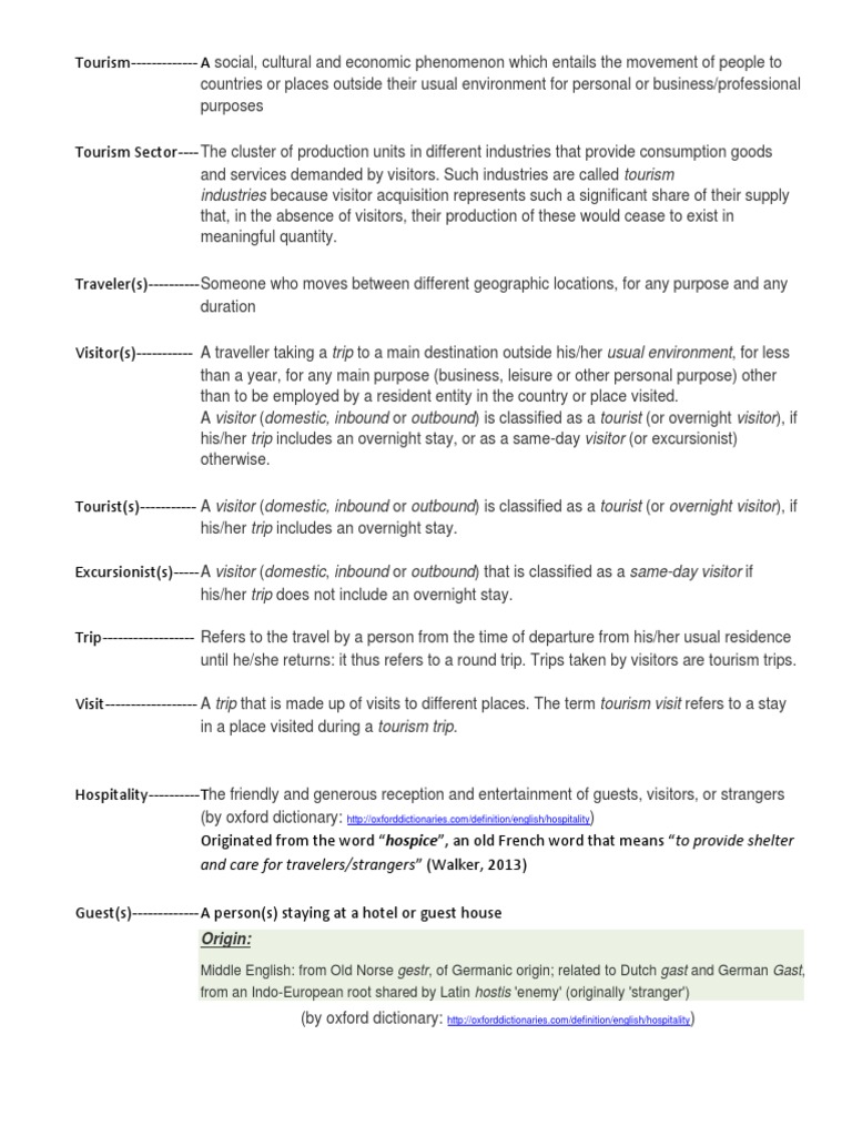 Understanding Tourism and Hospitality Terms | PDF | Tourism | Transport
