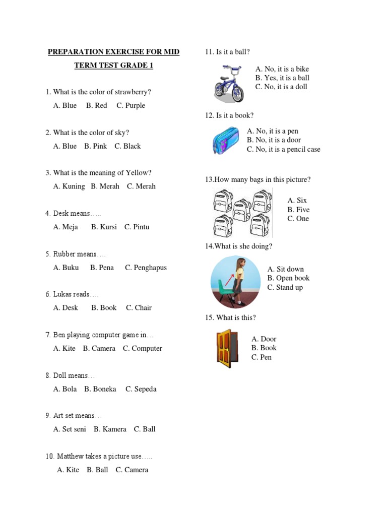 Preparation Exercise For Mid Term Test Grade 1 | PDF