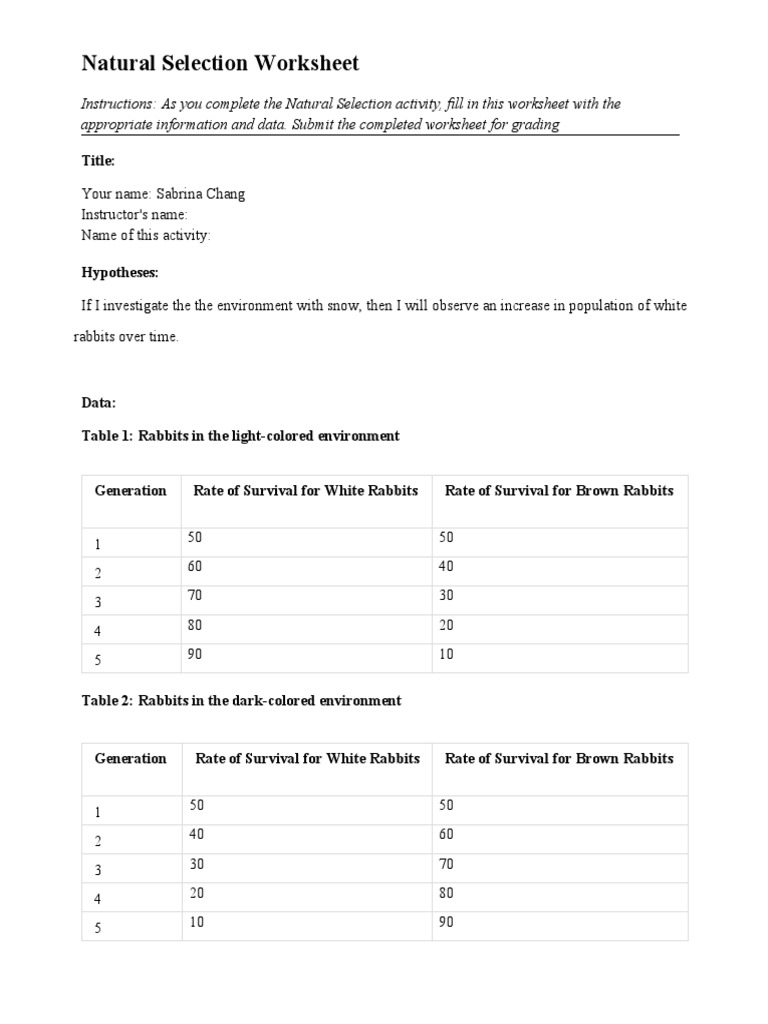 Natural Selection Activity Worksheet | PDF | Natural Environment | Data
