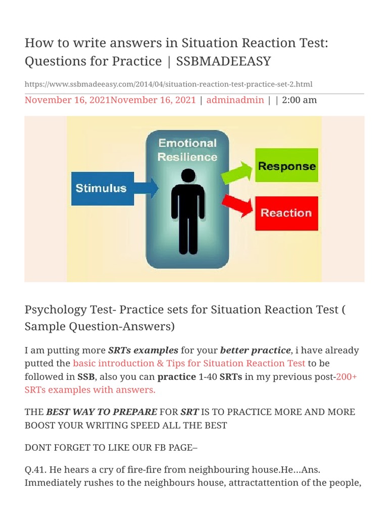 How To Write Answers in Situation Reaction Test Q+ | PDF