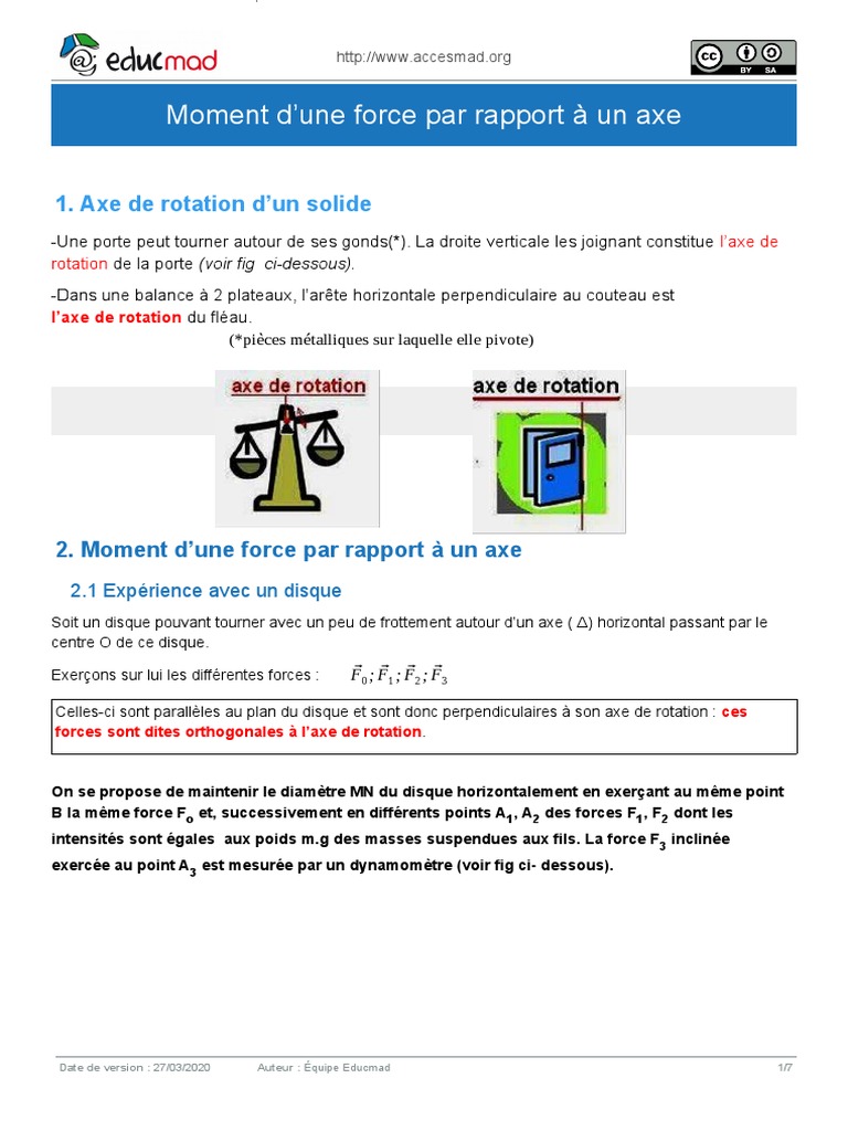 Moment Dune Force | PDF | Moment d'une force | Rotation