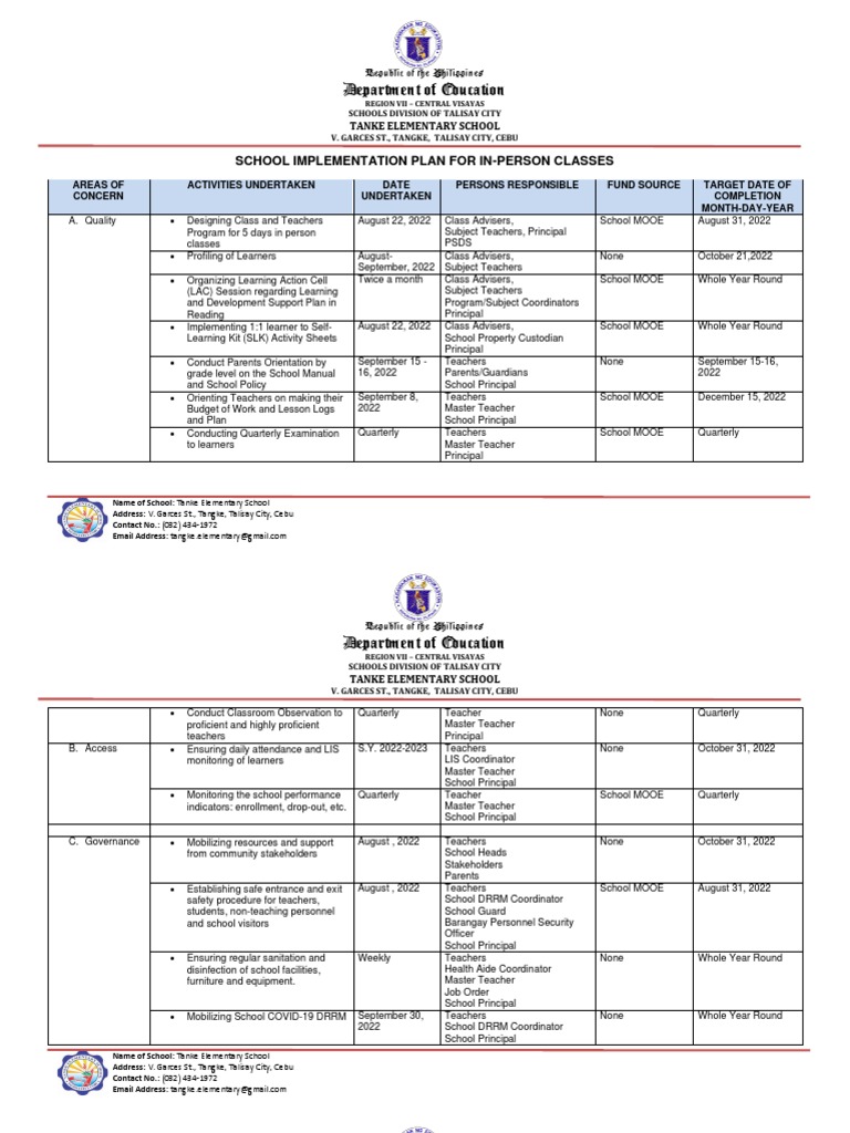Tanke Elementary School Implementation Plan | PDF | Schools | Teachers