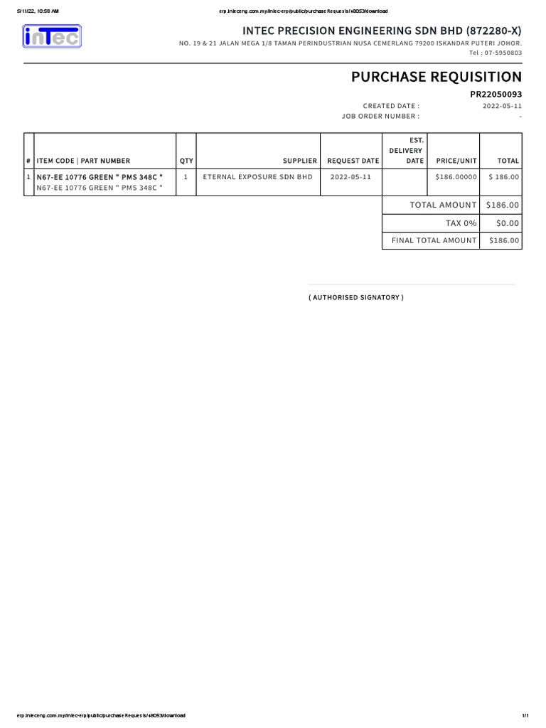 PR22050093 N67-Ee 10776 Green PMS 348C | PDF