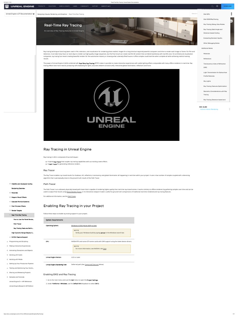 Real-Time Ray Tracing - Unreal Engine Documentation | Download Free PDF | Rendering (Computer ...