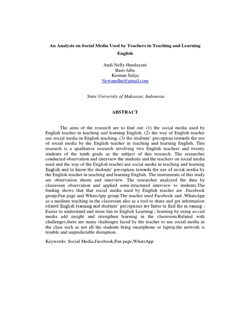 An Analisys of Social Media Used in Teaching and Learning Proces | PDF ...