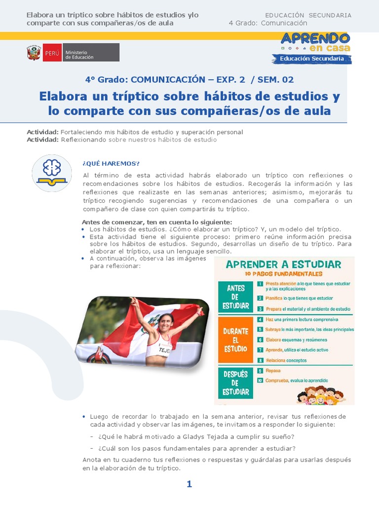 Elaboramosuntrípticosobrelos Hábitos de Estudios Secundaria 4° | PDF | Aprendizaje