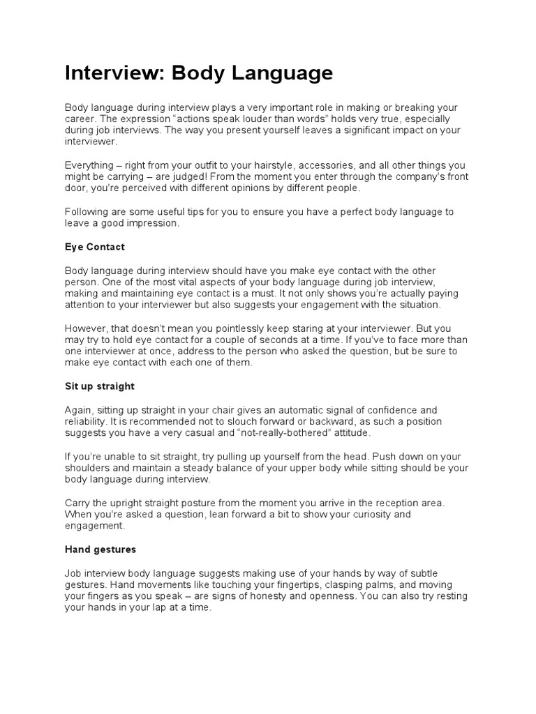 Interview Body Language | PDF | Body Language | Human Communication