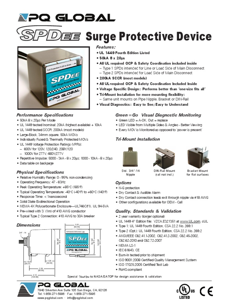 Ficha Técnica TVSS PQ Global Spdee Series | PDF | Mains Electricity ...