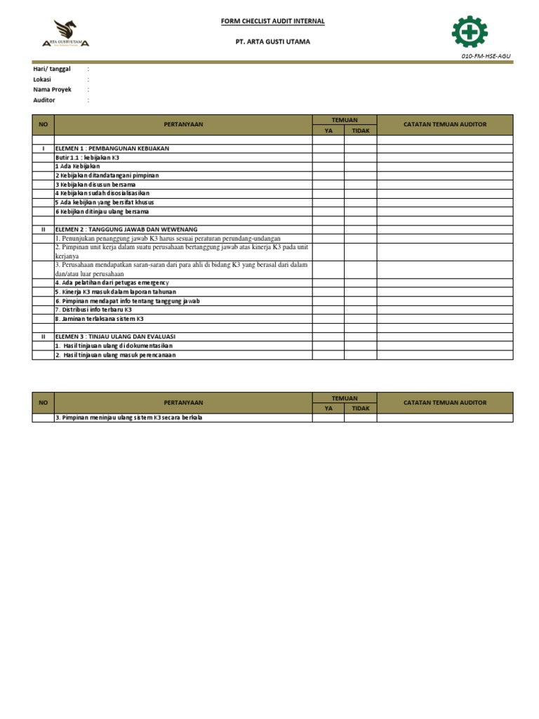 Form Audit Internal Pdf