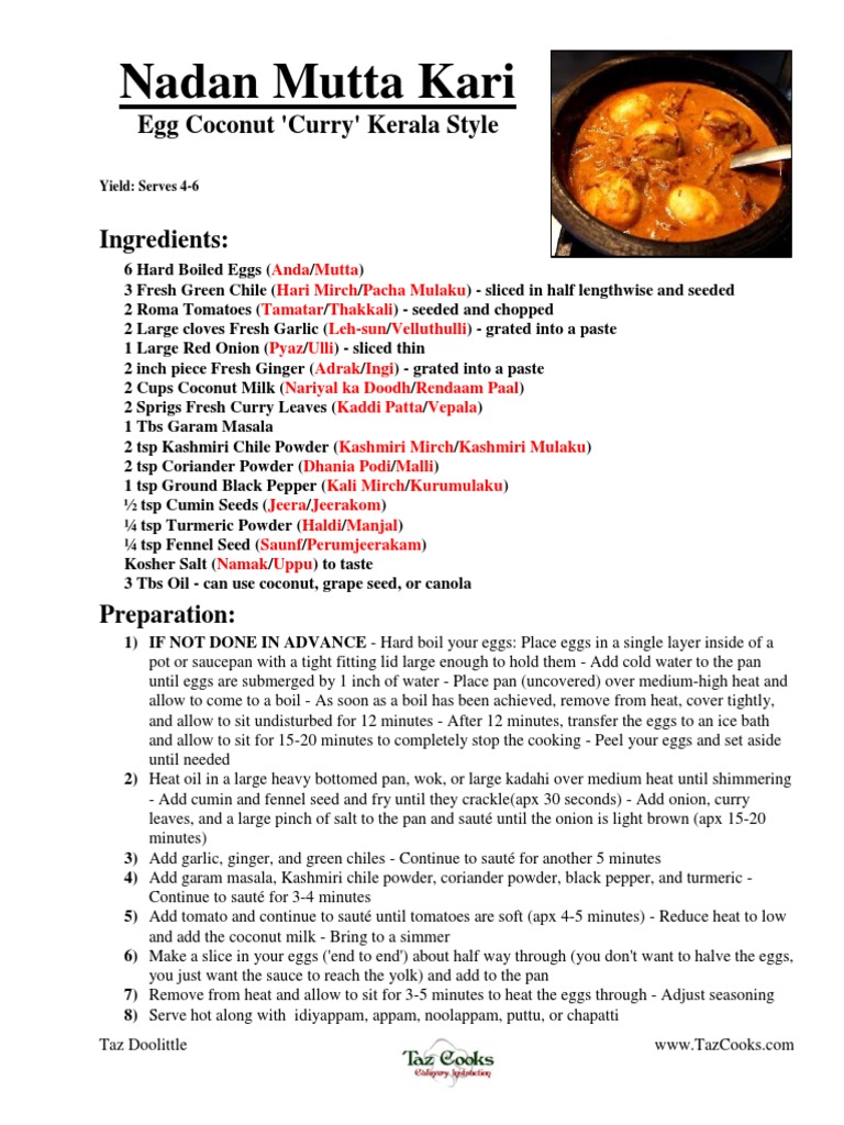 Nadan Mutta Kari | PDF | Curry | Regional & Ethnic Food