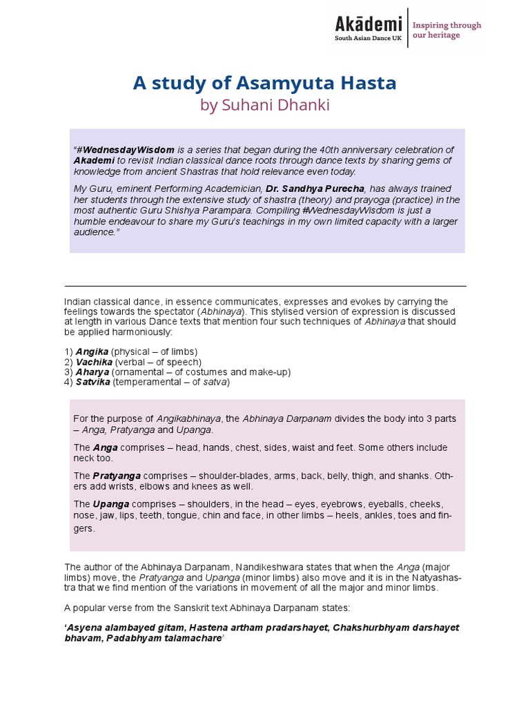 Indian Dance: Asamyuta Hasta Study | PDF | Dances