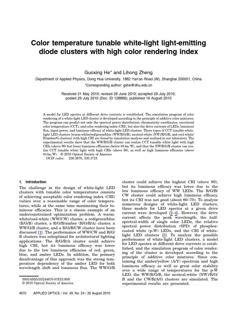 Color Temperature Tunable White-Light Light-Emitting Diode Clusters With High Color Rendering ...