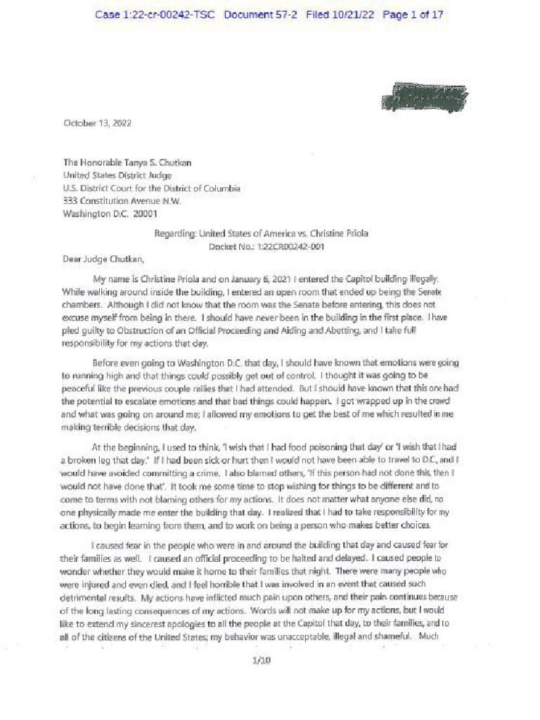 Letter From Christine Priola To Judge | PDF