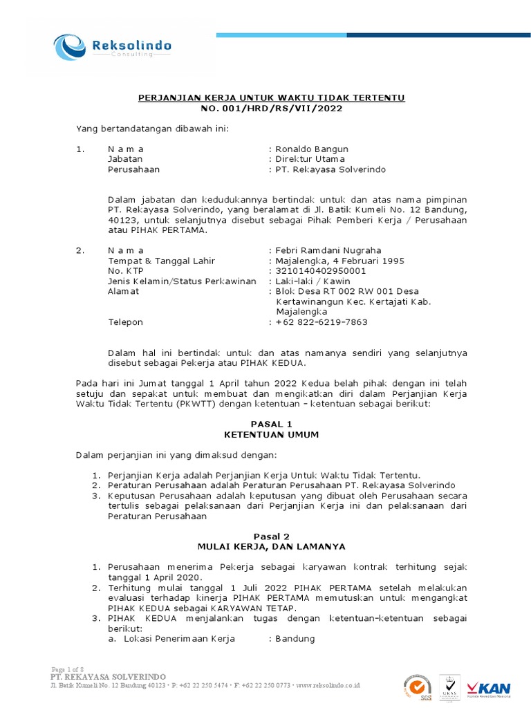 PKWTT No. 1-Hrd-rs-IV-2021 Febri Ramdani Nugraha | PDF