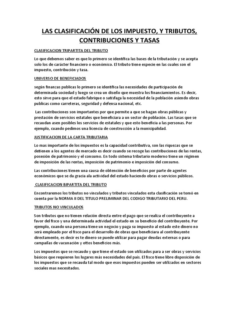 Las Clasificación de Los Impuesto | PDF | Impuestos | Economias