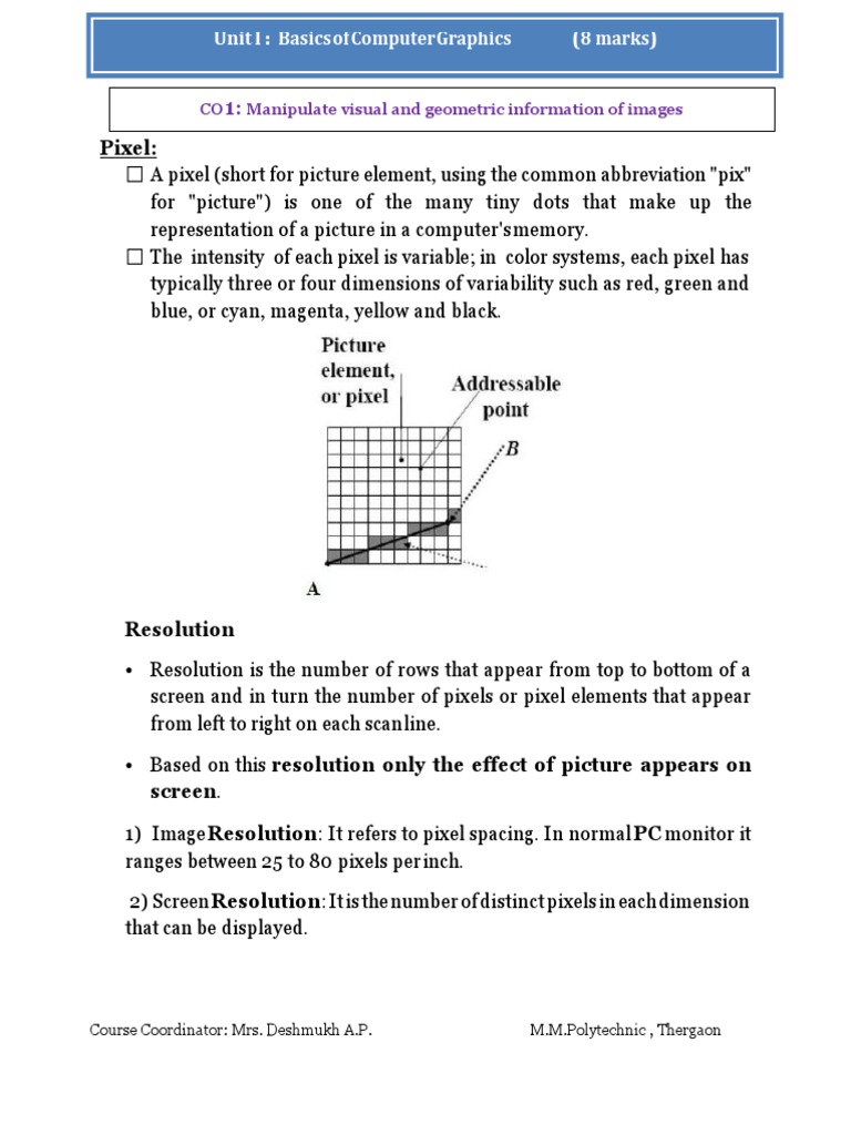 Unit 1 Basics of Computer Graphics | PDF | Liquid Crystal Display | Pixel