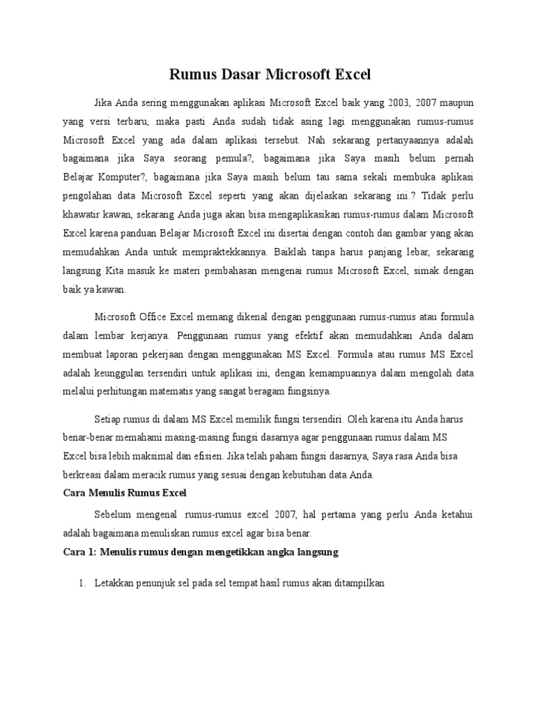 Panduan Rumus Dasar Microsoft Excel | PDF