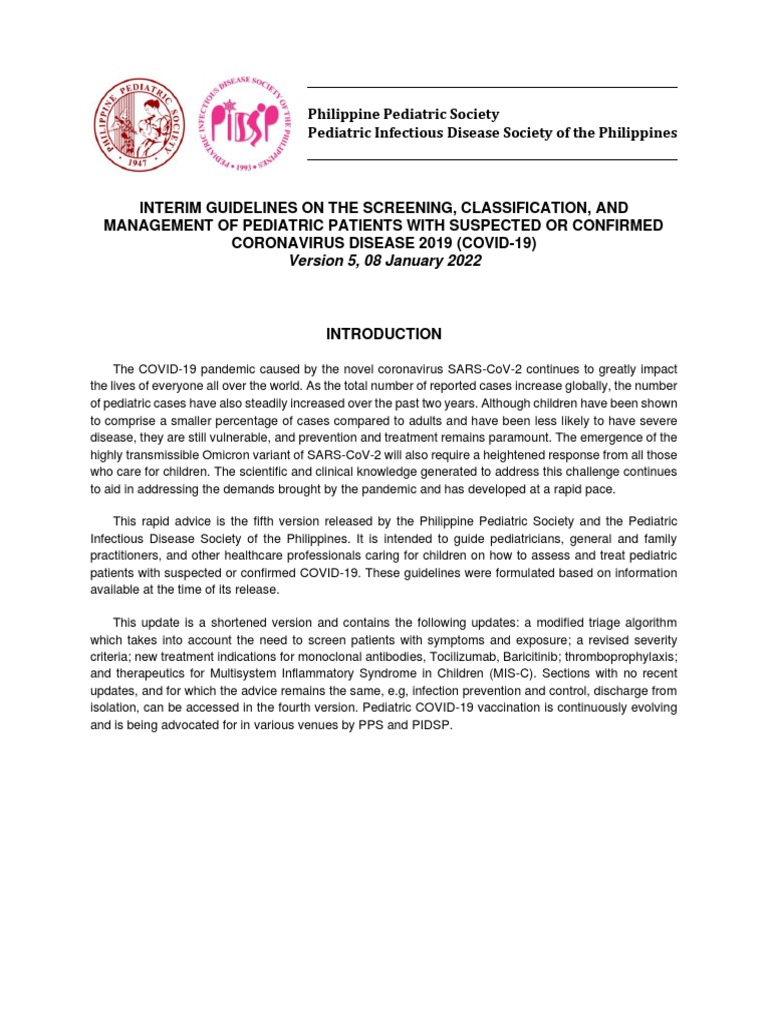 PPS-PIDSP COVID Guidelines - Ver 5 08jan2022 | PDF | Pneumonia | C ...