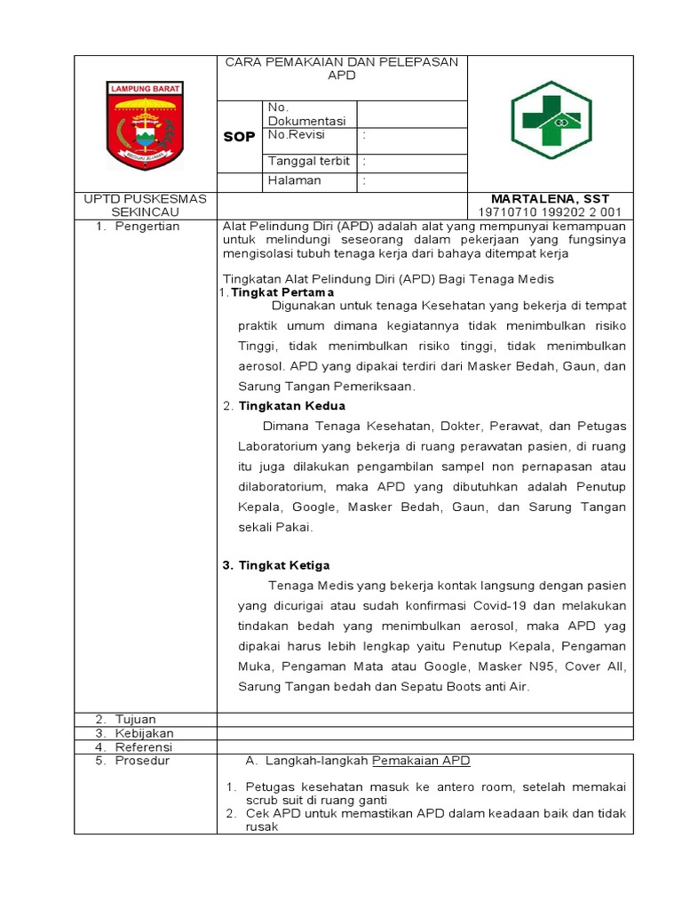 Cara Pemakaian Dan Pelepasan Apd | PDF