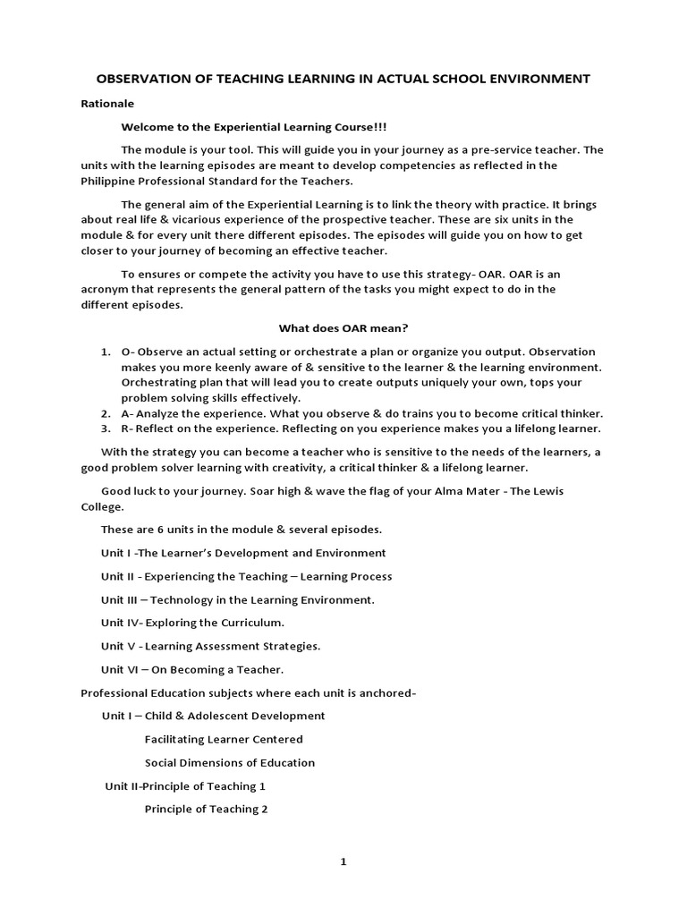 Observation of Teaching Learning in Actual School Environment | PDF | Curriculum | Teaching Method